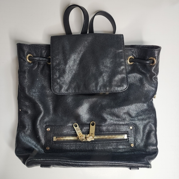 Milly | Bags | Milly Riley Black Leather Backpack Gold Zipper | Poshmark